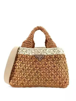 Prada Convertible Open Woven Raffia Small Tote Bag