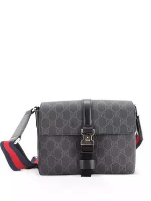 Gucci Front Buckle Web Messenger Bag - Black