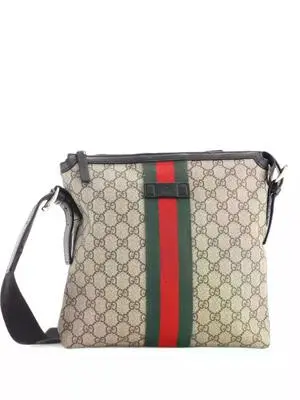 Gucci Web Messenger Bag Gg Coated Canvas Medium Crossbody Bag - Brown