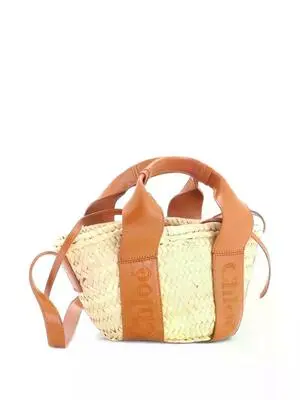 Chloé Sense Basket Tote Raffia With Leather Small Shoulder Bag