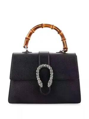 Gucci Dionysus Bamboo Top Handle Bag Leather Medium Satchel - Black