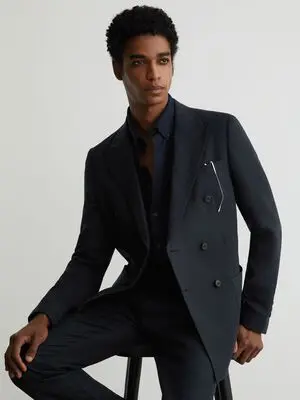 REISS Tailored Fit Linen Double-breasted Suit Blazer