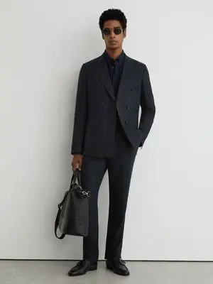 REISS Tailored Fit Linen Double-breasted Suit Blazer