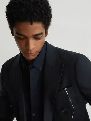 REISS Tailored Fit Linen Double-breasted Suit Blazer