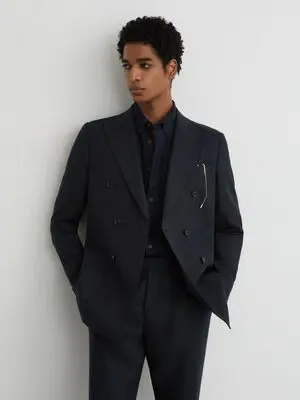 REISS Tailored Fit Linen Double-breasted Suit Blazer