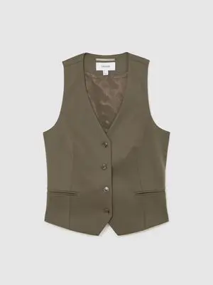 REISS Wool-blend Tailored Waistcoat - Green