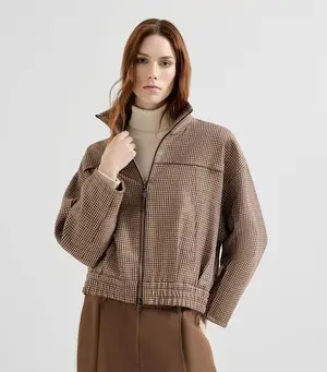 Brunello Cucinelli Virgin Wool Blend Houndstooth Jacket - Beige