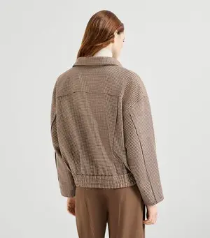 Brunello Cucinelli Virgin Wool Blend Houndstooth Jacket - Beige