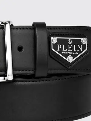 Philipp Plein Calfskin Belt With Metal Logo Buckle