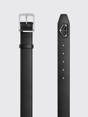 Philipp Plein Calfskin Belt With Metal Logo Buckle