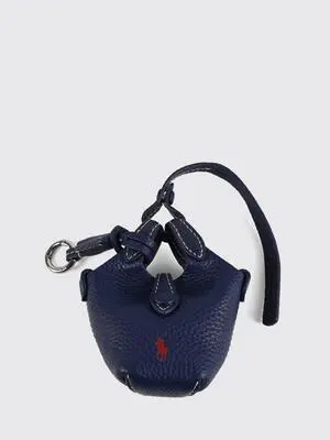 Polo Ralph Lauren Grained Leather Keychain With Embroidered Pony Logo - Ink
