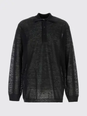 Y’s Sheer Long-sleeved Knit Polo Shirt In A Linen Blend