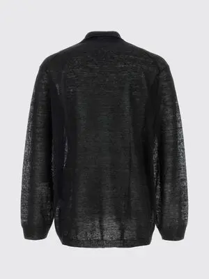 Y’s Sheer Long-sleeved Knit Polo Shirt In A Linen Blend