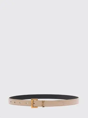Saint Laurent Cassandre Calfskin Leather Belt With Monogram Buckle - Beige