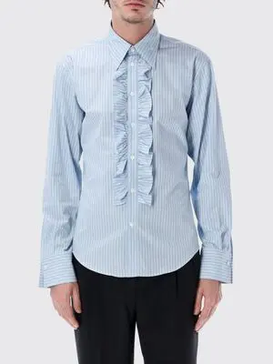 AMI Paris Striped Cotton Shirt With Ruffles - Gnawed Blue
