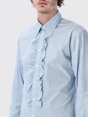 AMI Paris Striped Cotton Shirt With Ruffles