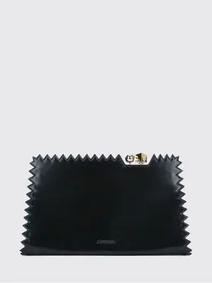 Jacquemus Le Salon Leather Clutch With Textured Edges - Black