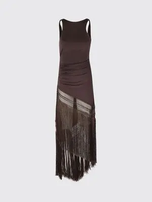 Andamane Asymmetric Jersey Dress With Fringes