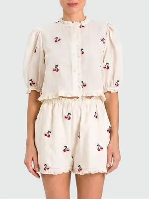 TWINSET Ramie Cropped Shirt With Embroidery - Cherry