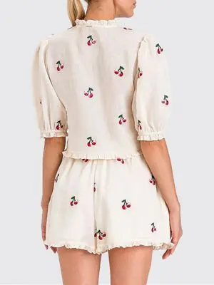 TWINSET Ramie Cropped Shirt With Embroidery