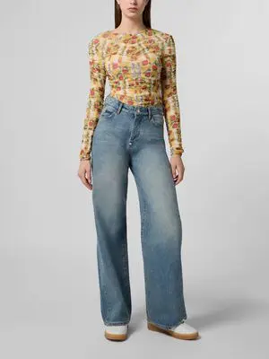 Philipp Plein Long Sleeve Ruched Printed Top