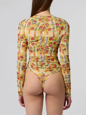 Philipp Plein Long Sleeve Ruched Printed Top