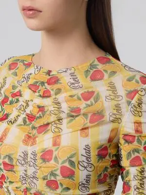 Philipp Plein Long Sleeve Ruched Printed Top