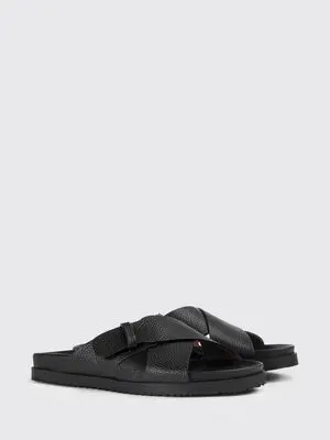 DOUCAL'S Grained Leather Strap Sandals With Adjustable Strap And Open Toe
