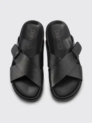 DOUCAL'S Grained Leather Strap Sandals With Adjustable Strap And Open Toe