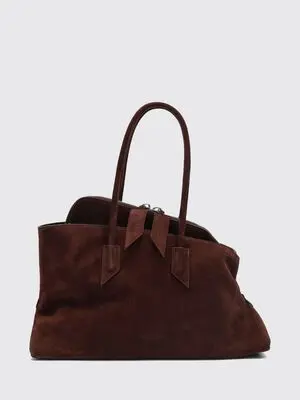 Attico La Passeggiata Asymmetric Suede Shoulder Bag With Double Zip - Brown