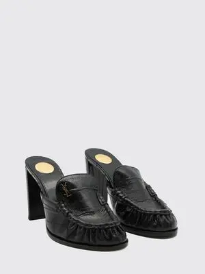 Saint Laurent Le Loafer High-heeled Mules In Eel Leather With Monogram