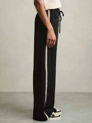 REISS Wide-leg Embroidered Trousers - Black