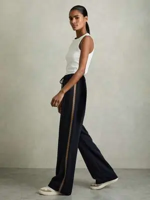 REISS Wide-leg Embroidered Trousers - Navy