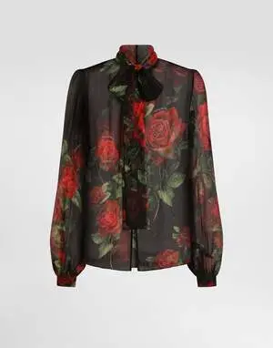 Dolce & Gabbana Rose-print Chiffon Blouse Collection