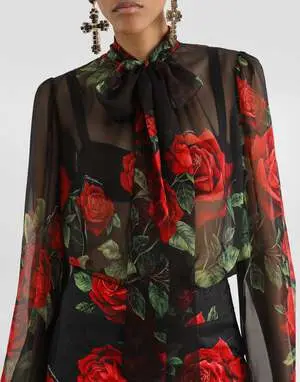 Dolce & Gabbana Rose-print Chiffon Blouse Collection