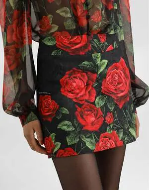 Dolce & Gabbana Rose-print Brocade Skirt Collection