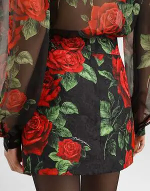 Dolce & Gabbana Rose-print Brocade Skirt Collection