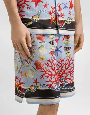 Dolce & Gabbana Shell-print Linen Canvas Trousers Pants And Shorts