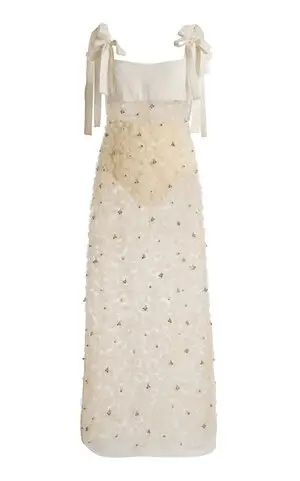 SIEDRES Tallula Floral-appliquéd Tulle Midi Dress - White