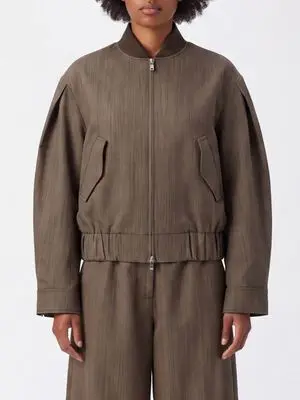 GANNI Relaxed Fit Merino Wool Cropped Bomber Jacket With Zip Closure - Brown