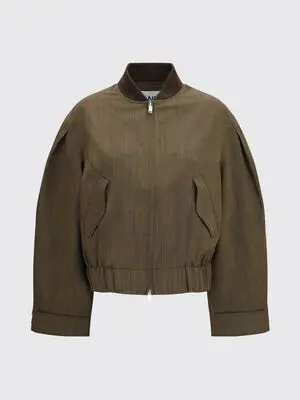 GANNI Relaxed Fit Merino Wool Cropped Bomber Jacket With Zip Closure