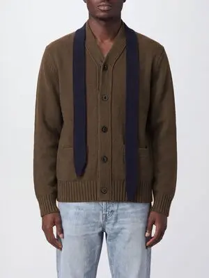 Sacai Pure Wool Cardigan With Scarf Neck And Patch Pockets - Brown