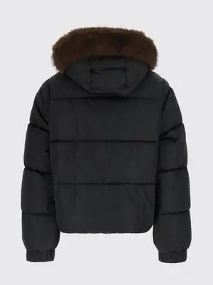 Pinko Godetia Nylon Puffer Jacket With Hood, Fur Collar, And Removable Sleeves