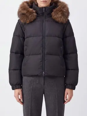Pinko Godetia Short Quilted Puffer Jacket With Removable Sleeves And Hood - Brown