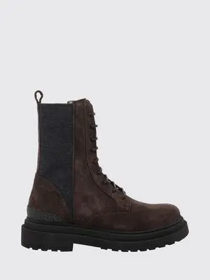 Brunello Cucinelli Brunello Cucinelli Suede Combat Boots With Monili Detail And Side Zip Cocoa