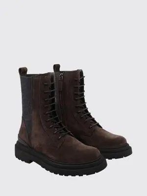 Brunello Cucinelli Suede Combat Boots With Monili Detail And Side Zip - Cocoa