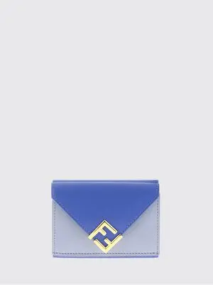 Fendi Ff Diamonds Grained Leather Tri-fold Wallet With Monogram - Blue