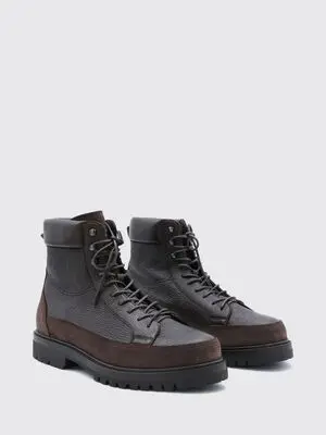 Brunello Cucinelli Leather Lace-up Ankle Boots With Padded Ankle And Lug Sole