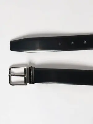 Dolce & Gabbana Reversible Calfskin Leather Belt With Logo Buckle - Black