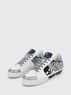 Philipp Plein Skull Print Leather Low-top Sneakers With Crystals